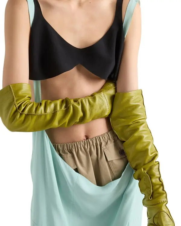 Prada Leather Long Gloves - Green