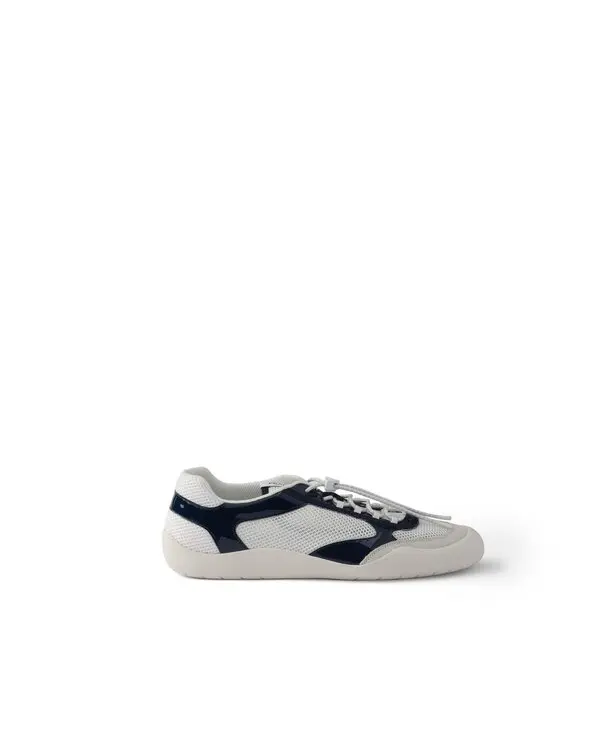 Prada Speedrock Patent Leather And Mesh Sneakers - Blue