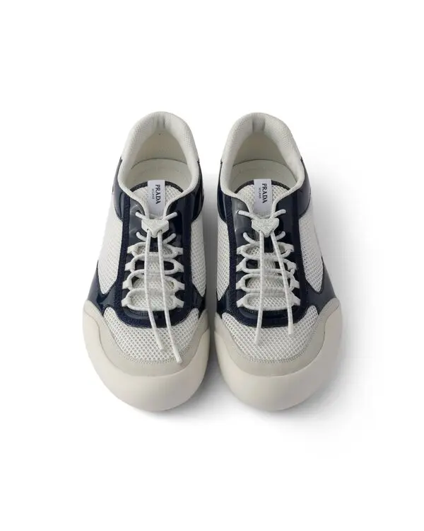 Prada Speedrock Patent Leather And Mesh Sneakers - Blue