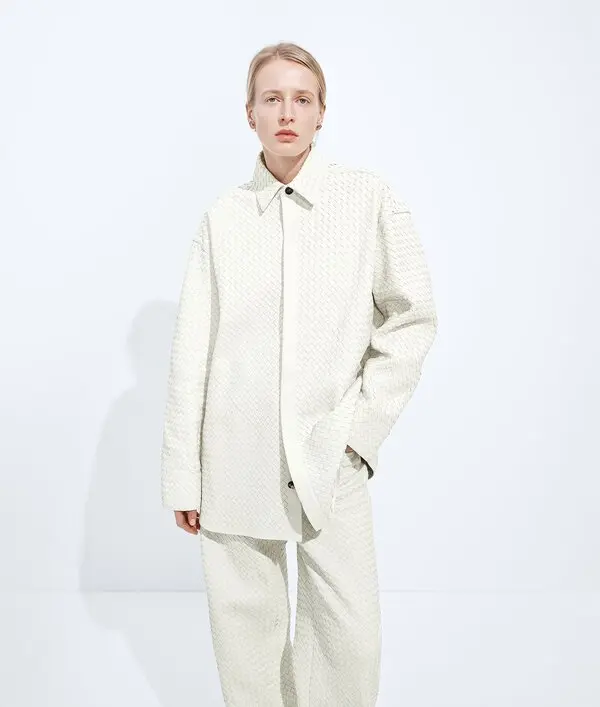Bottega Veneta Intrecciato Leather Shirt - Chalk