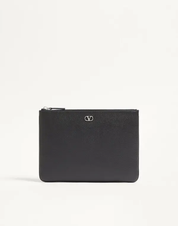 Valentino Garavani Vlogo Signature Grainy Calfskin Pouch - Black