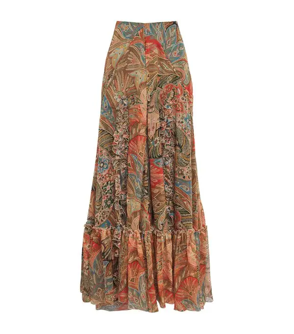 Etro Printed Maxi Silk Skirt - Red