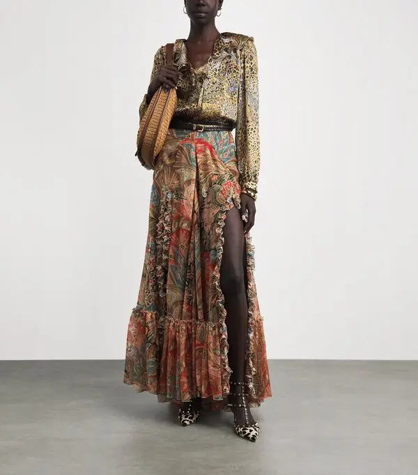 Etro Printed Maxi Silk Skirt - Red