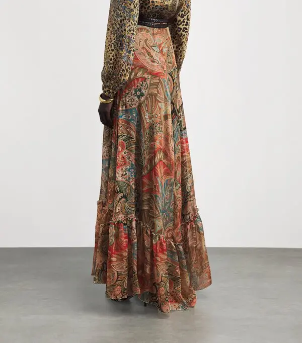 Etro Printed Maxi Silk Skirt - Red