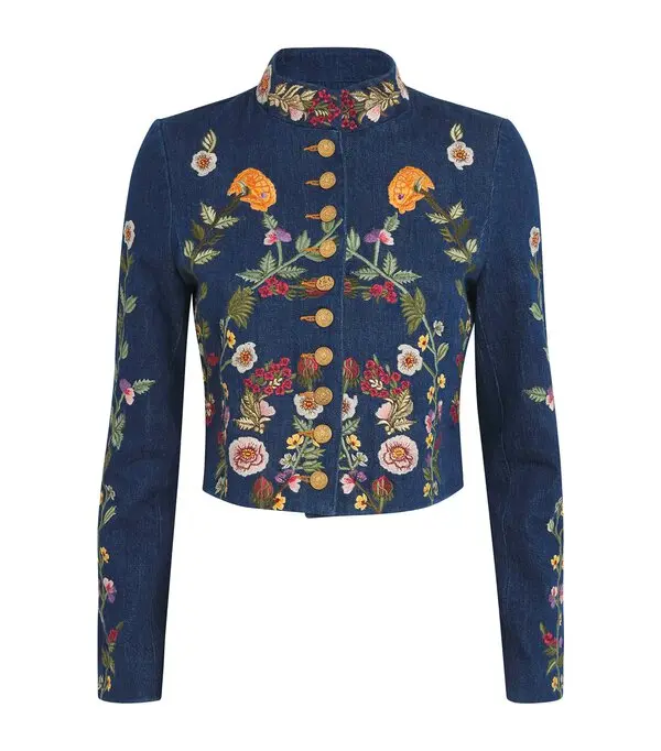 Alice + Olivia Embroidered Denim Emerson Jacket
