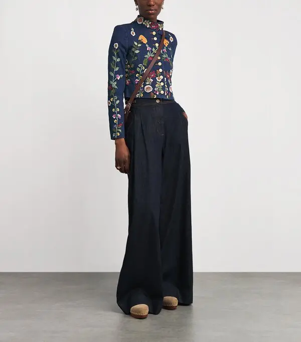Alice + Olivia Embroidered Denim Emerson Jacket