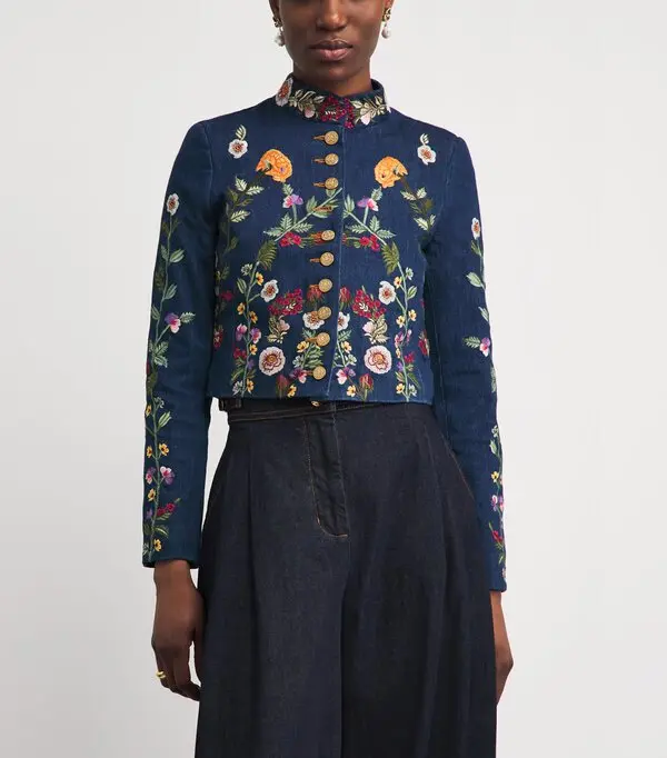 Alice + Olivia Embroidered Denim Emerson Jacket