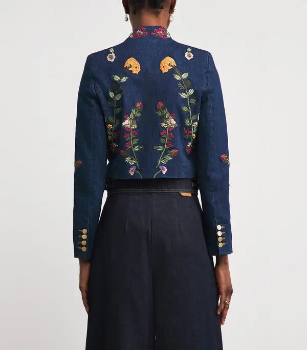 Alice + Olivia Embroidered Denim Emerson Jacket