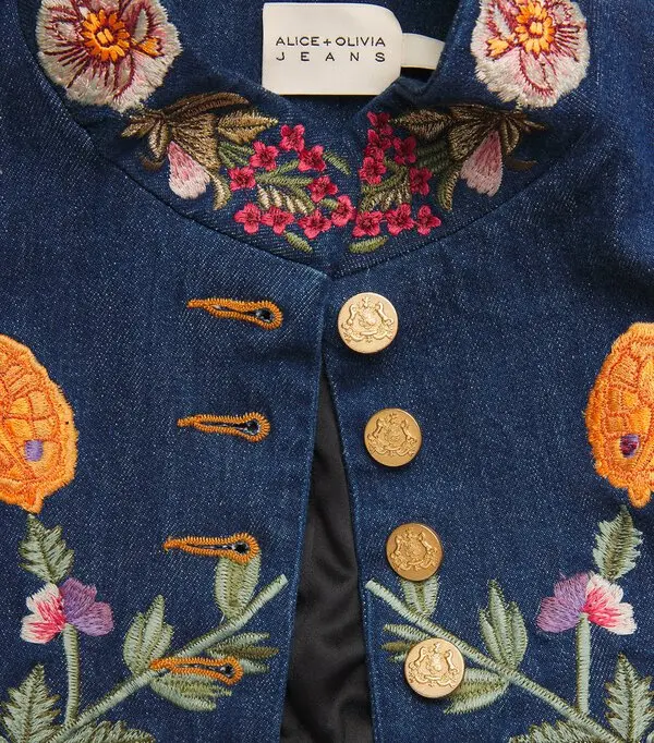 Alice + Olivia Embroidered Denim Emerson Jacket