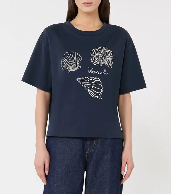 Max Mara Cotton Embroidered T-shirt - Blue