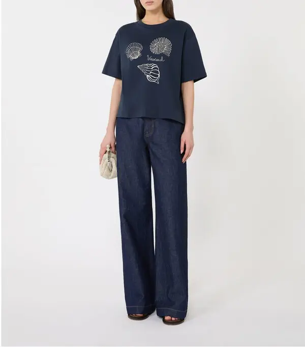 Max Mara Cotton Embroidered T-shirt - Blue