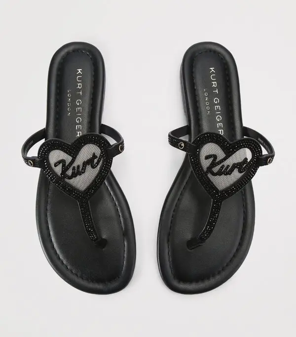 Kurt Geiger Leather Heart T-bar Sandals - Black