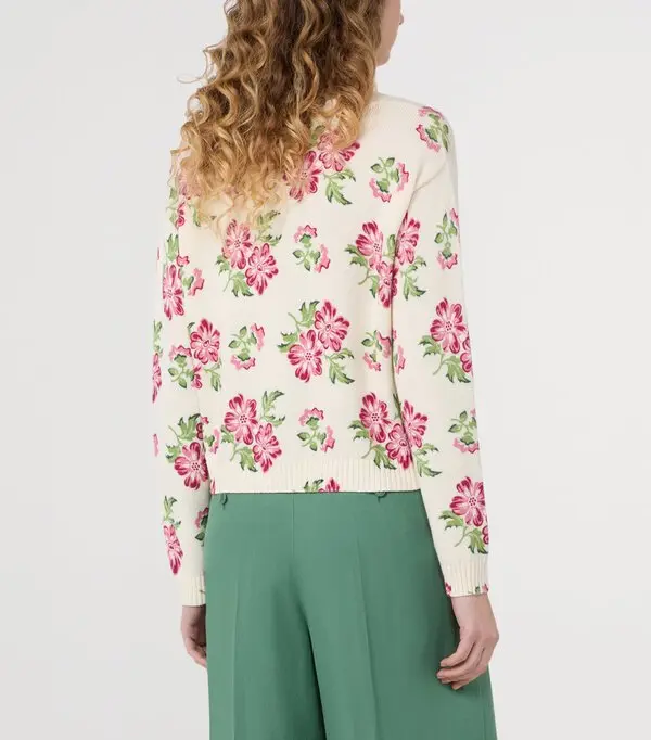Max Mara Floral Print Cotton Sweater - White