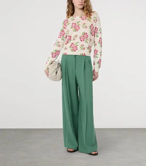 Max Mara Floral Print Cotton Sweater - White