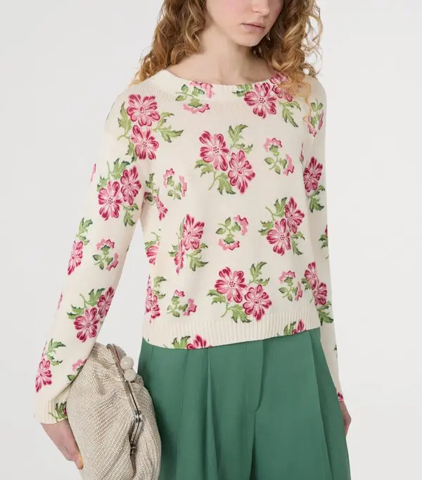 Max Mara Floral Print Cotton Sweater - White