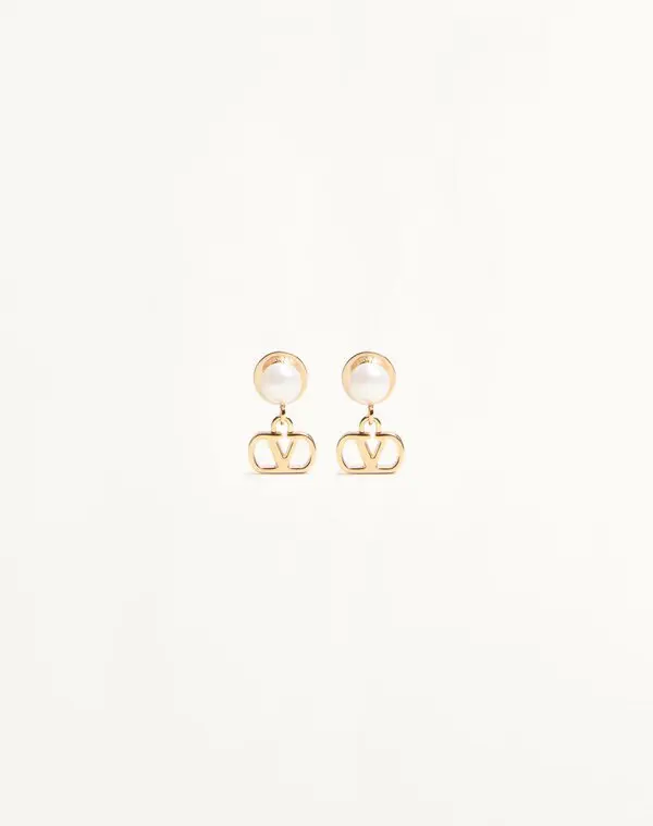 Valentino Garavani Vlogo Signature Metal And Pearl Earrings - Gold/cream