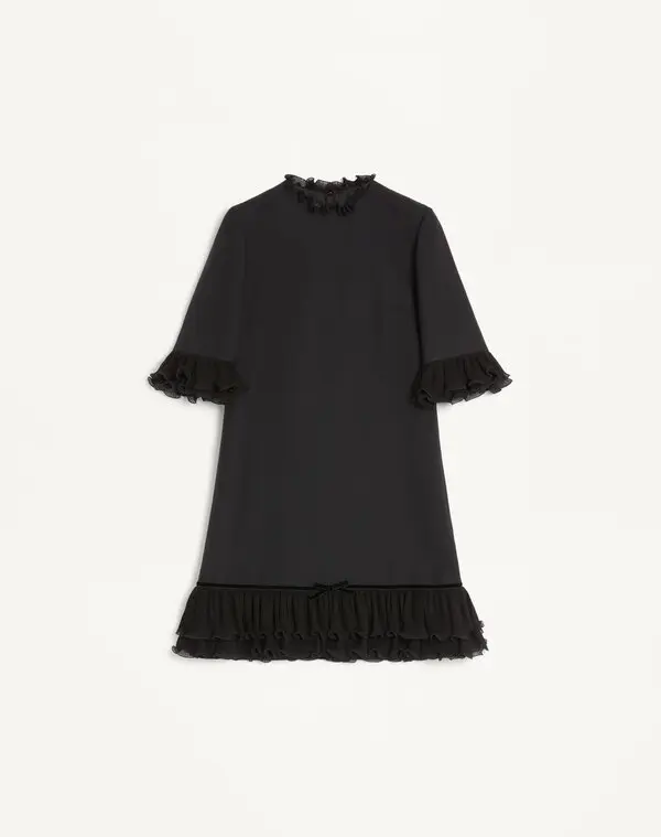 Valentino Garavani Crepe Couture Short Dress With Pleated Ruffles - Black