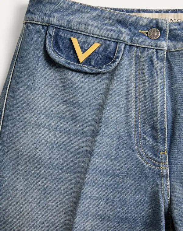 Valentino Garavani Denim Trousers With V Gold