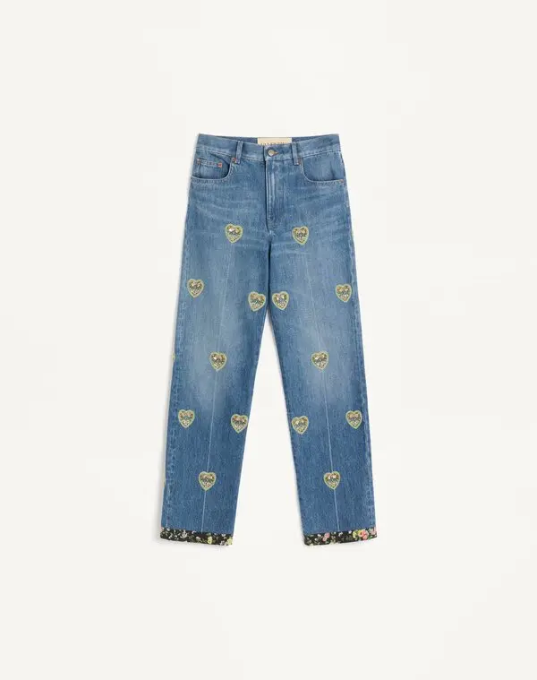 Valentino Garavani Embroidered Denim Trousers - Blue