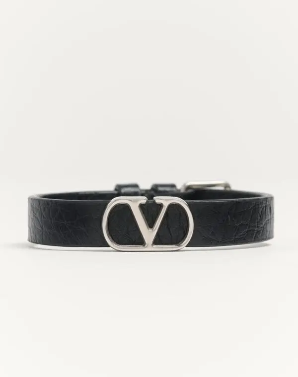 Valentino Garavani Vlogo Signature Grainy Calfskin Bracelet - Black