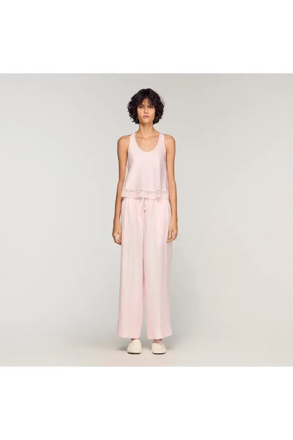 Sandro Wide-leg Satin Trousers - Pink
