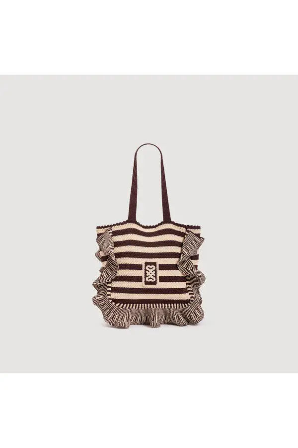 Sandro Striped Crochet Bag - Brown