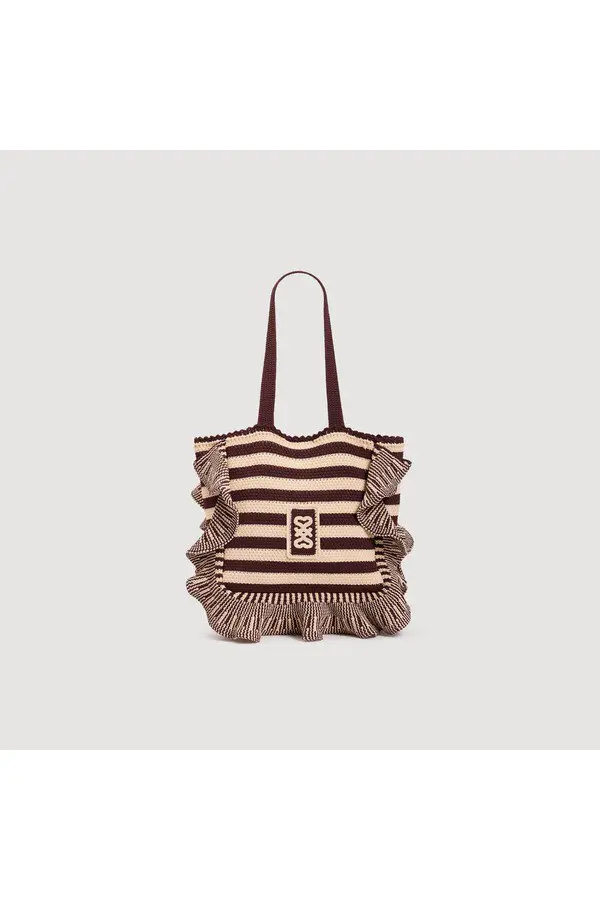 Sandro Striped Crochet Bag - Brown