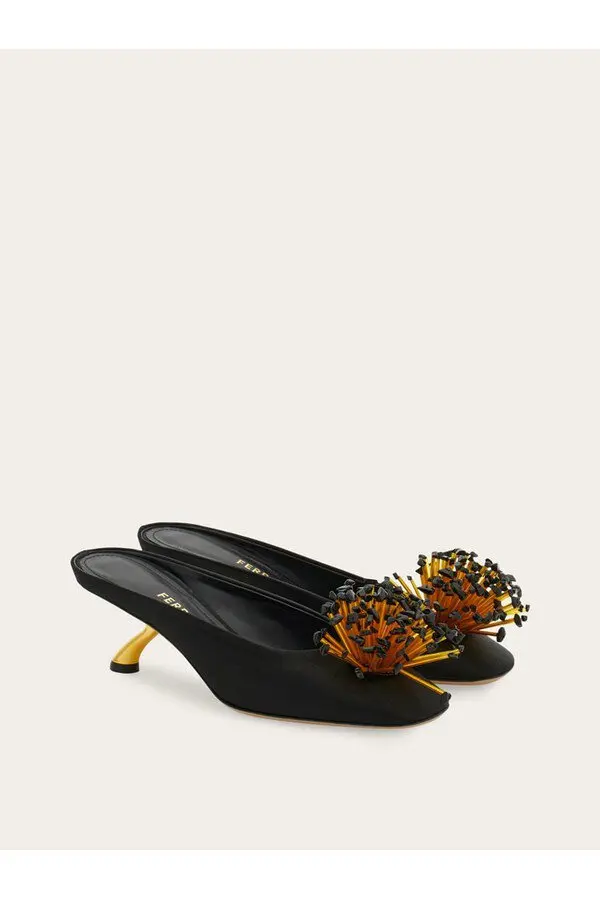 FERRAGAMO S-shaped Heel Mule - Black