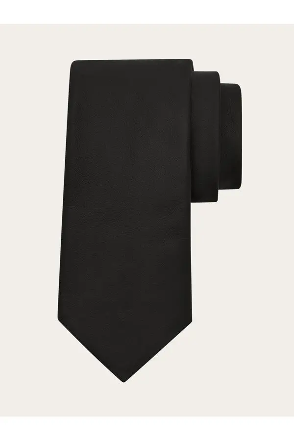 FERRAGAMO Nappa Leather Neck Tie - Black
