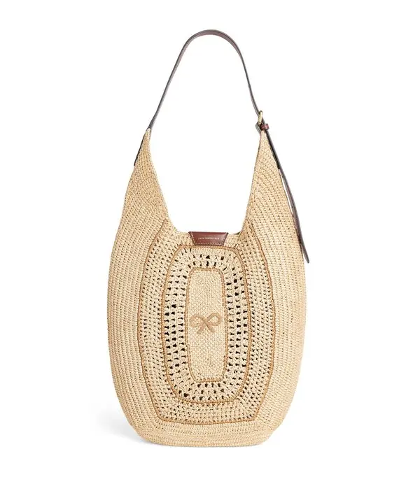 ANYA HINDMARCH Raffia Shoulder Bag With Leather Trim And Bow Detail