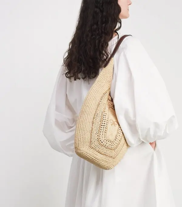 ANYA HINDMARCH Raffia Shoulder Bag With Leather Trim And Bow Detail