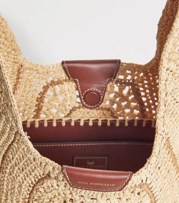 ANYA HINDMARCH Raffia Shoulder Bag With Leather Trim And Bow Detail