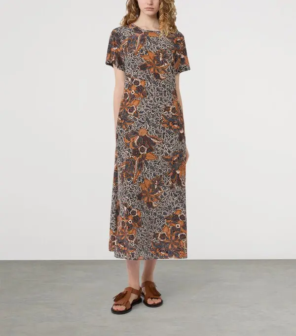 Max Mara Silk Crepe De Chine Midi Dress - Blue