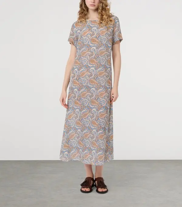 Max Mara Silk Floral Print Midi Dress