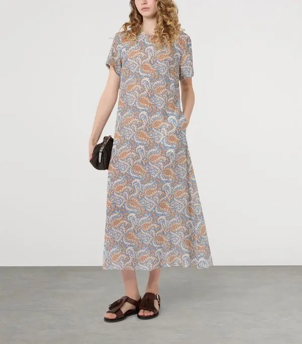 Max Mara Silk Floral Print Midi Dress