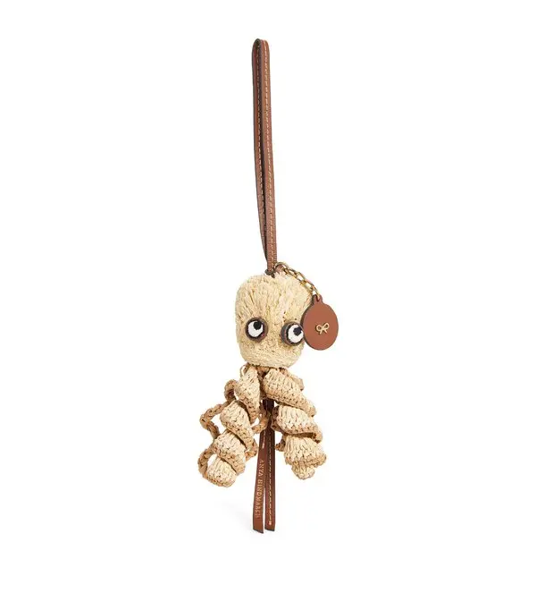 ANYA HINDMARCH Raffia Leather-detail Octopus Keyring - Beige