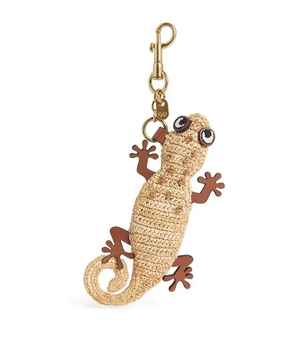 ANYA HINDMARCH Raffia Leather-detail Gecko Keyring - Beige