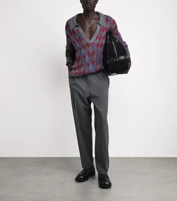 Dries Van Noten Argyle Open-collar Sweater