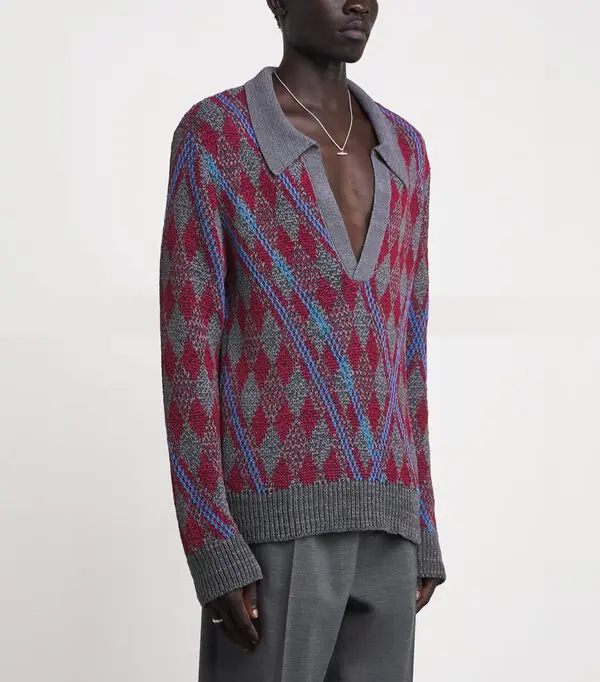 Dries Van Noten Argyle Open-collar Sweater