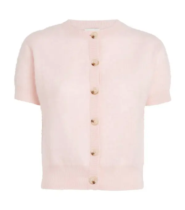 Soft Goat Cashmere Short-sleeve Cardigan