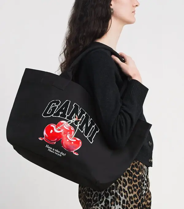 GANNI Cherry Printed Medium Tote Bag