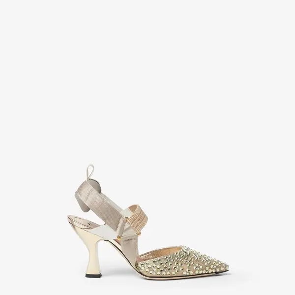 Fendi Colibrì Crystal Slingbacks - Beige