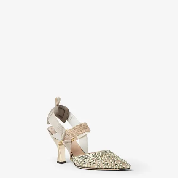 Fendi Colibrì Crystal Slingbacks - Beige