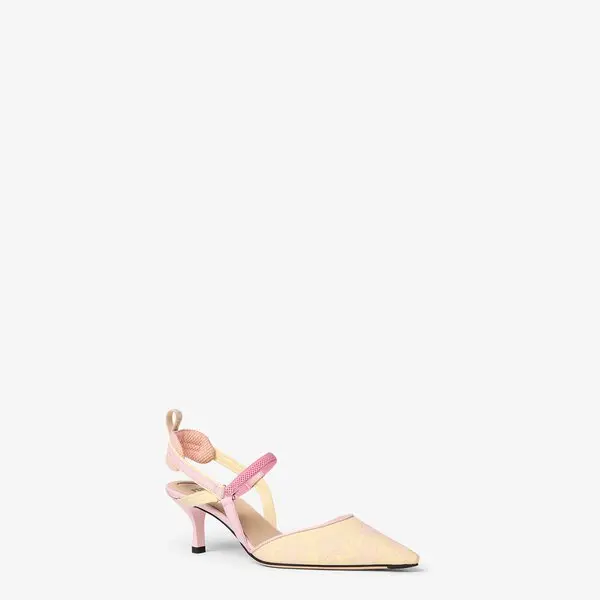 Fendi Colibrì Lite Slingbacks In Nude Mesh With Rubber Floral Motif - Pink