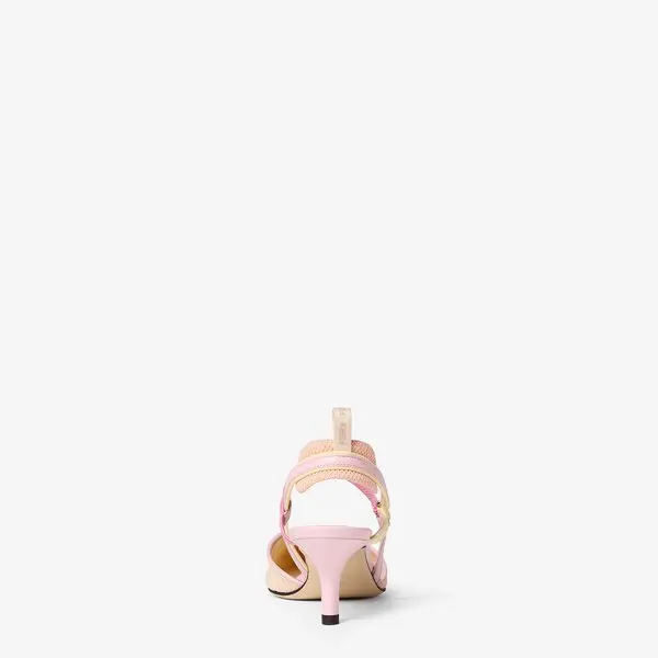 Fendi Colibrì Lite Slingbacks In Nude Mesh With Rubber Floral Motif - Pink