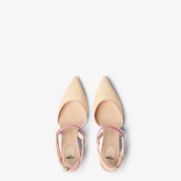 Fendi Colibrì Lite Slingbacks In Nude Mesh With Rubber Floral Motif - Pink