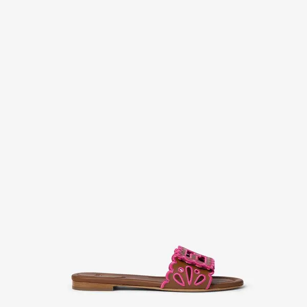 Fendi Baguette Nappa Leather Slides - Brown