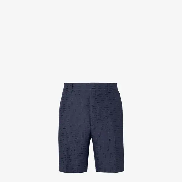 Fendi Ff Jacquard Linen Bermuda Shorts - Blue