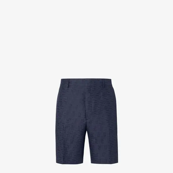 Fendi Ff Jacquard Linen Bermuda Shorts - Blue