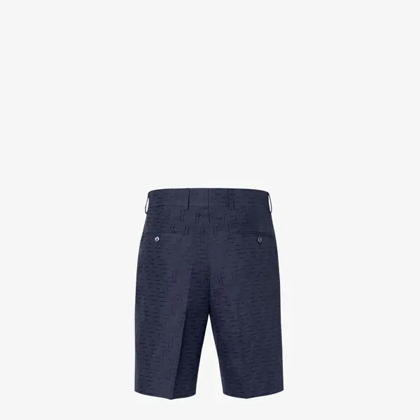 Fendi Ff Jacquard Linen Bermuda Shorts - Blue